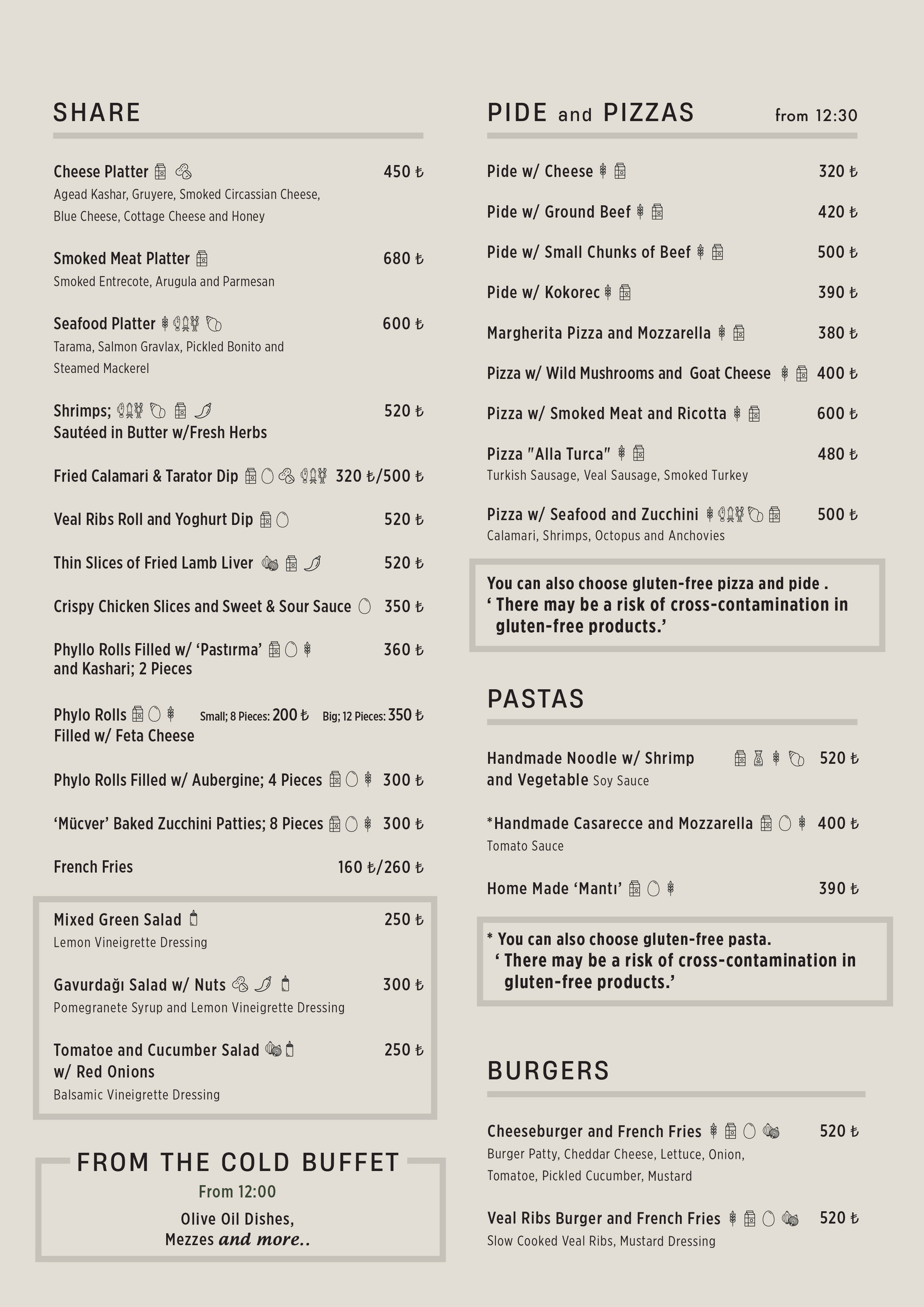 Veranda Cafe Menu | Moda Deniz Kulübü 1935