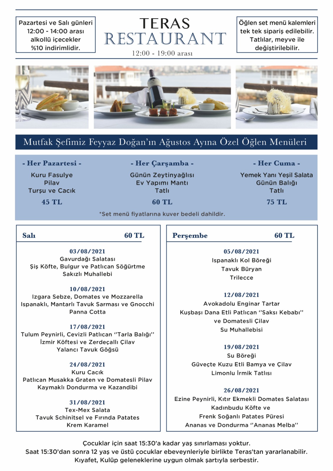 Tabldot Menü | Moda Deniz Kulübü 1935