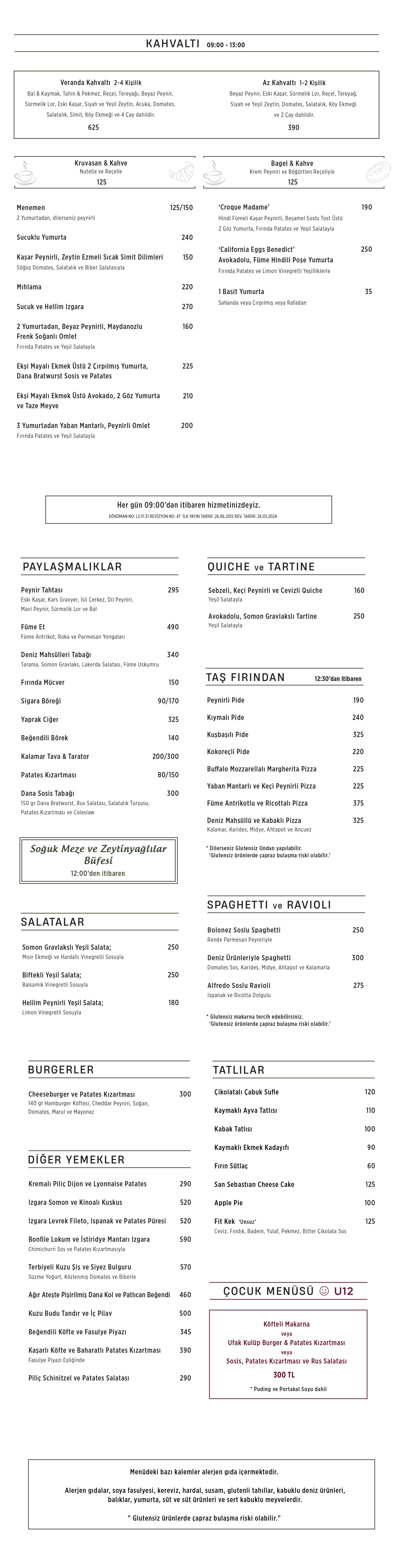 Veranda Cafe Menü | Moda Deniz Kulübü 1935