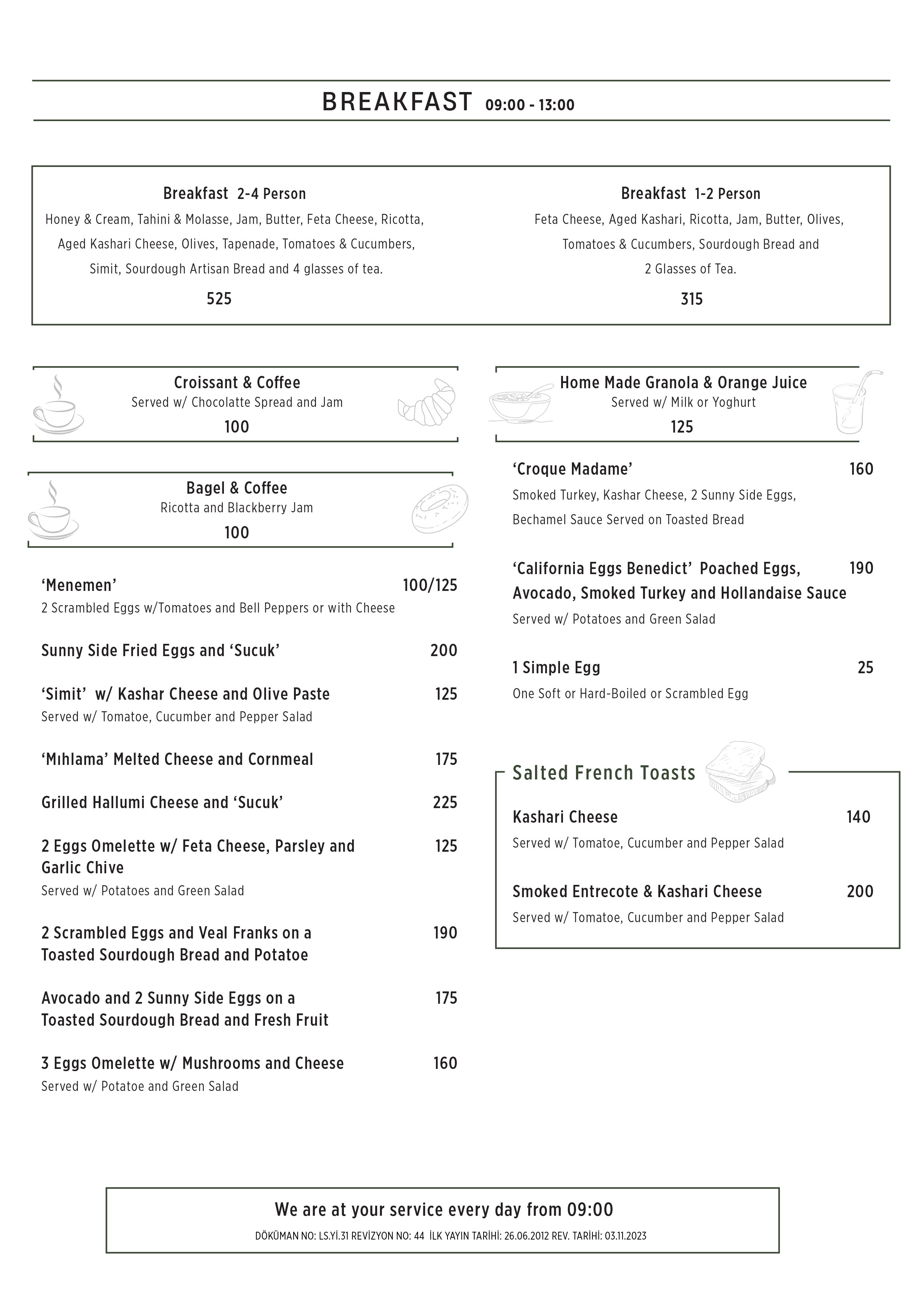 Veranda Cafe Menu | Moda Deniz Kulübü 1935